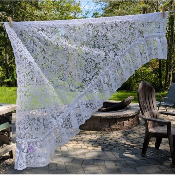 Accents | Vintage White Lace Swag Valance Curtain Set Floral Pair 1 ...